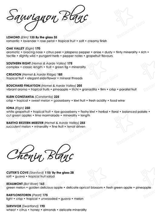 Menu at The Rock Restaurant, New Harbour Hermanus, Hermanus, New Harbour