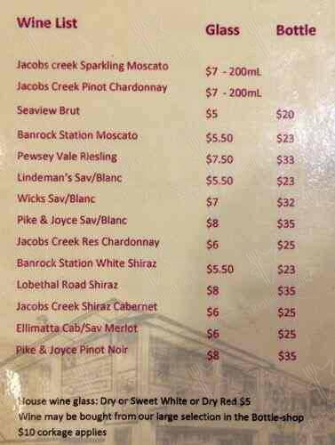 Menu at The Lobethal Hotel pub & bar, Lobethal
