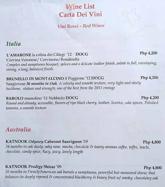 Menu at Mario Mio restaurant, Silang, 5XV7+3HF