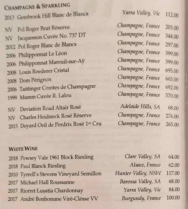 Menu at Siglo pub & bar, Melbourne
