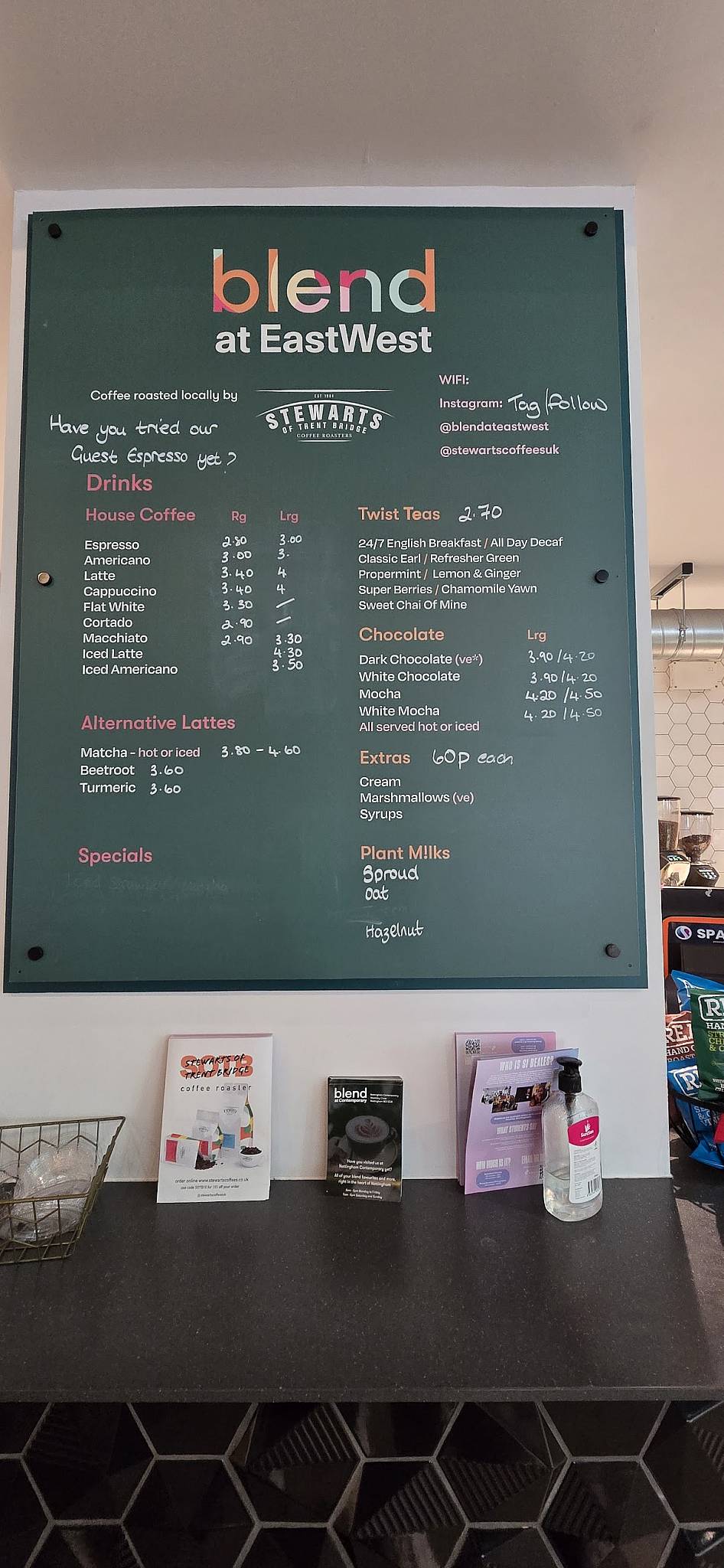 Menu at blend (East West Coffee Shop), Nottingham