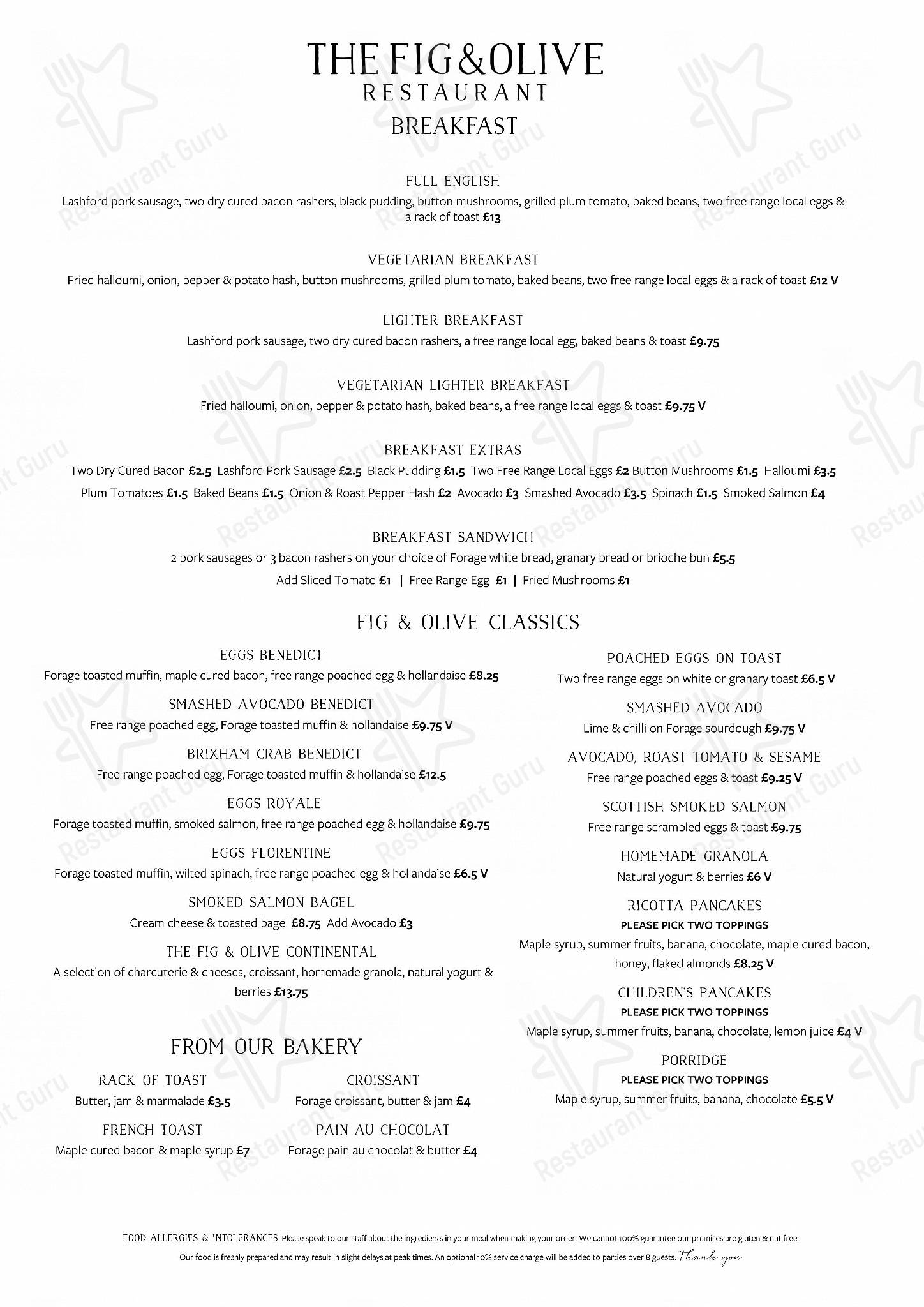 Menu at The Fig & Olive restaurant, Tamworth