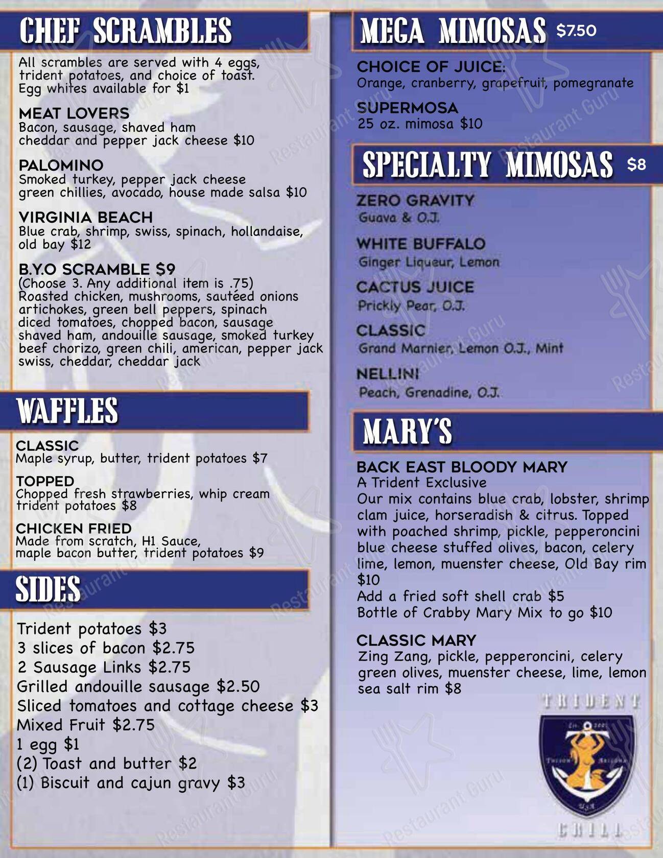 Menu at Trident Grill pub & bar, Tucson, E Speedway Blvd