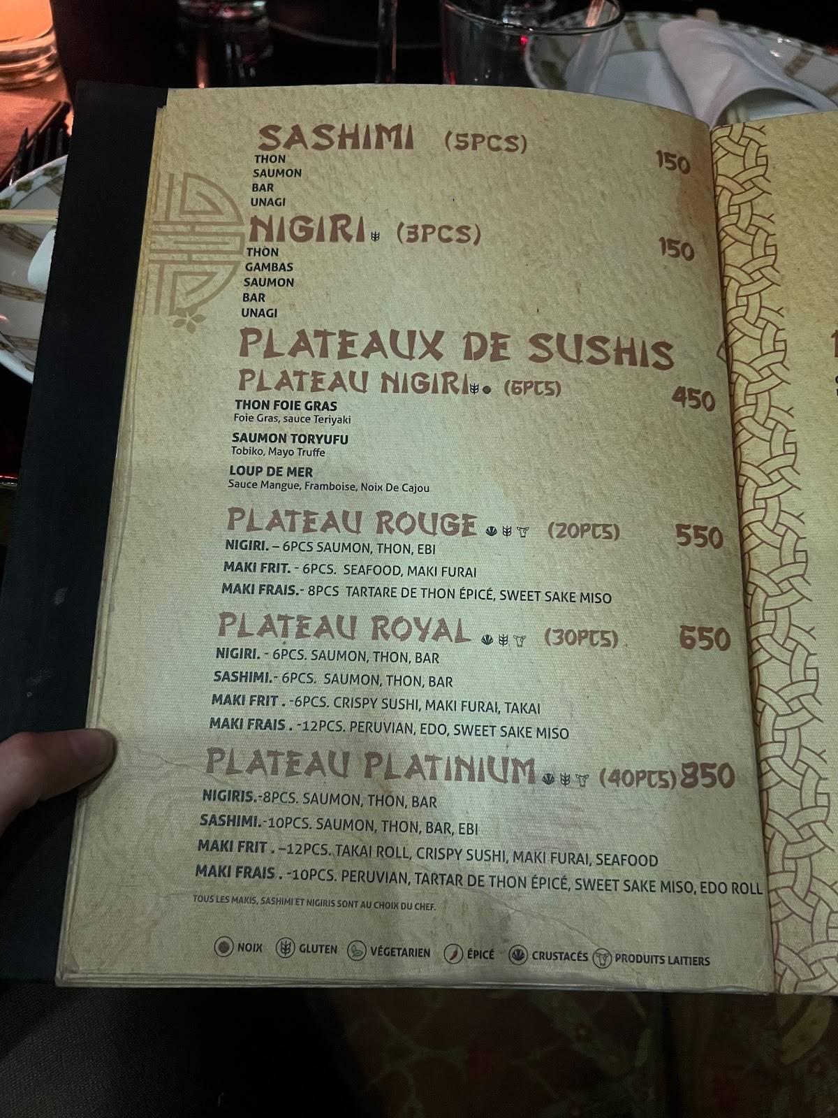 Menu at Buddah Bar, Marrakesh