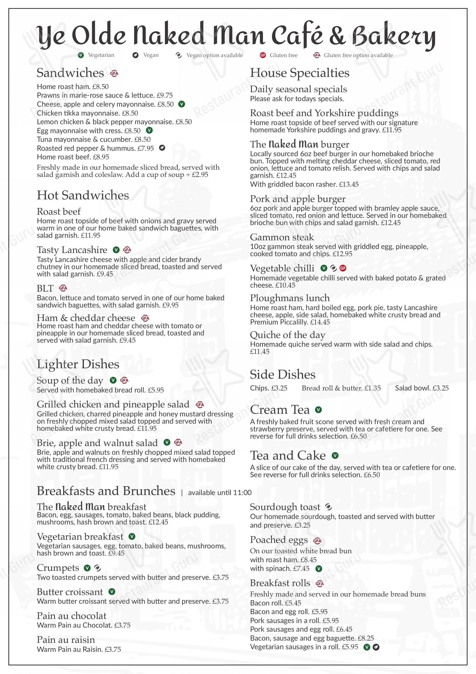 Menu at Ye Olde Naked Man Café cafe, Settle