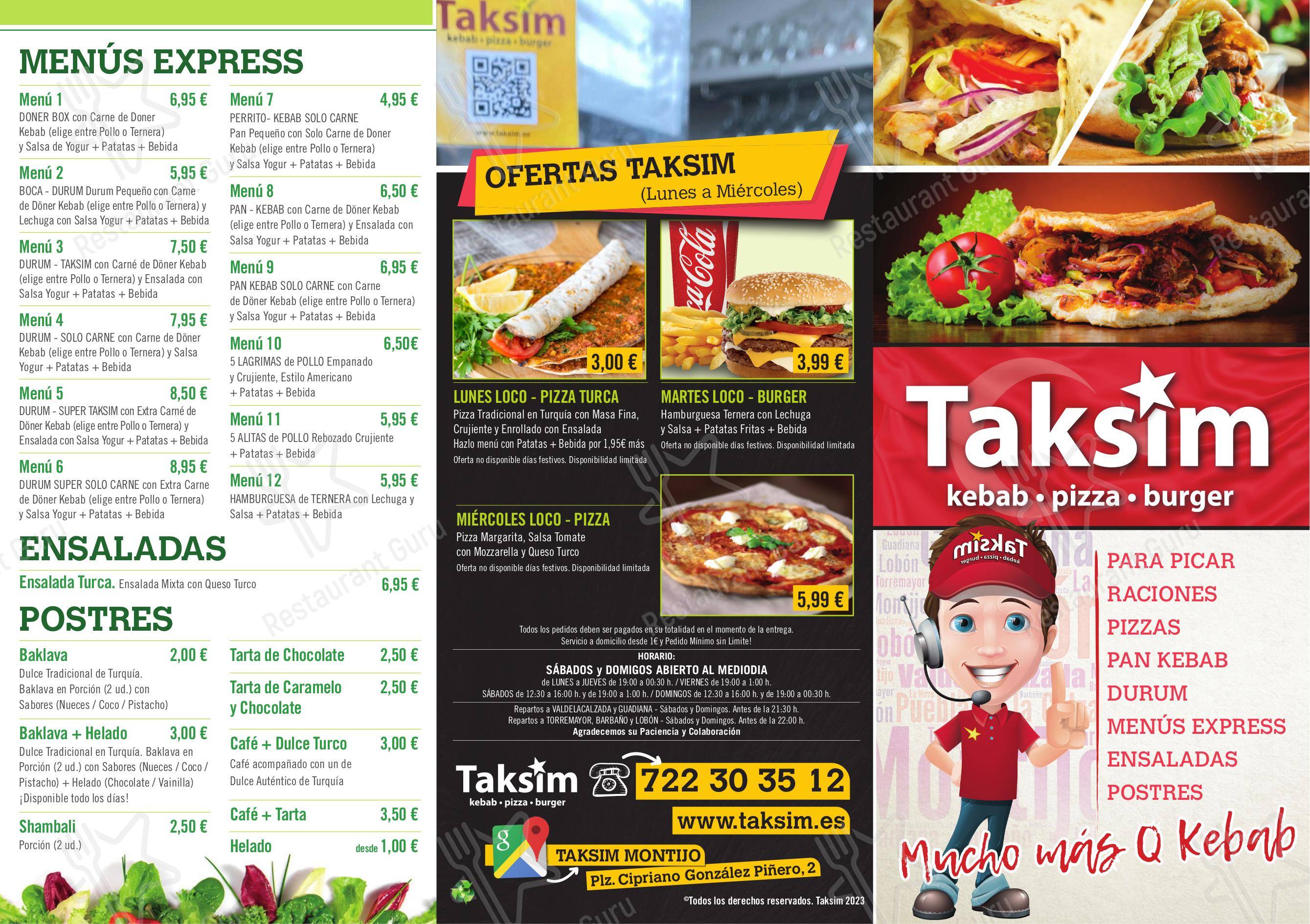 Menu at TAKSIM KEBAB MONTIJO restaurant, Montijo