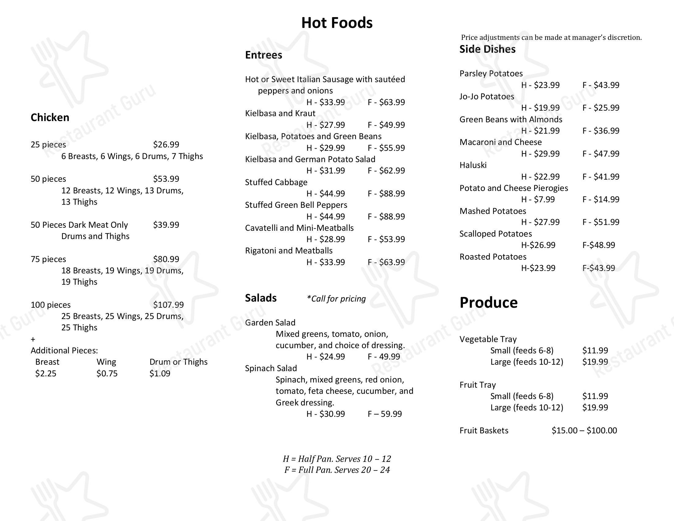 Menu at Nemenz IGA Stores, Struthers