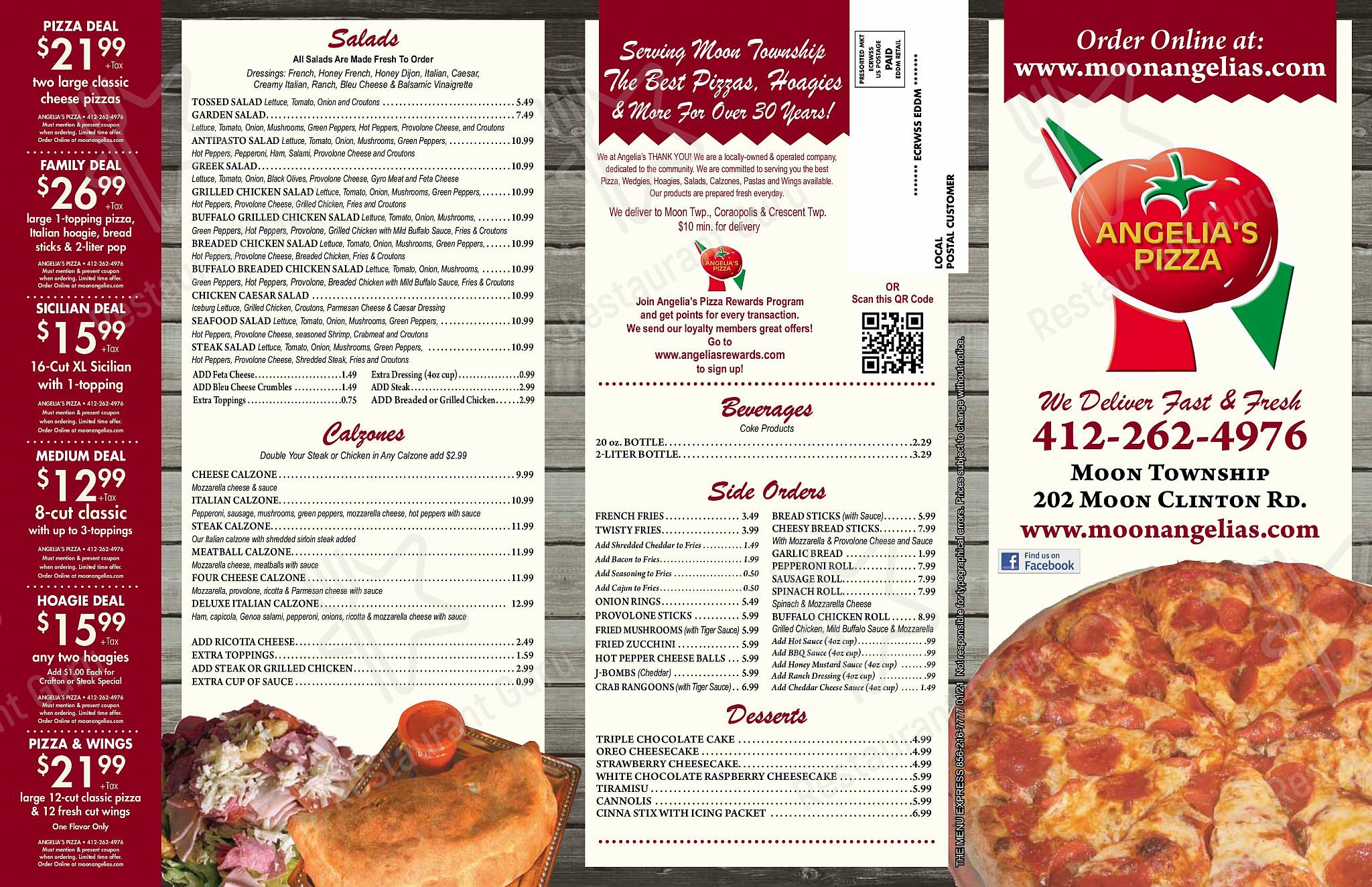 Menu at Angelia's Pizza pizzeria, Moon, 202 Moon Clinton Rd