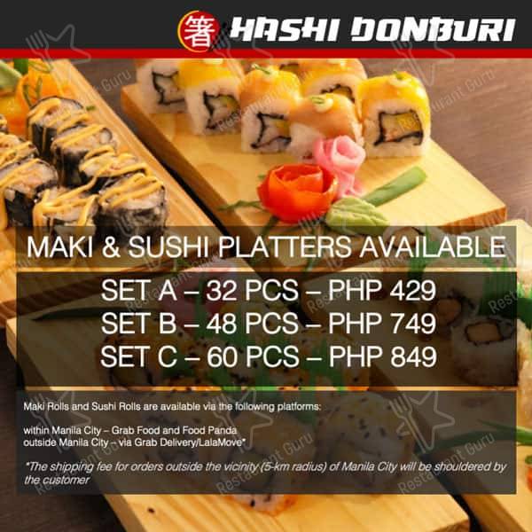 Menu at Hashi Donburi Japanese Cuisine restaurant, Manila, Dapitan St