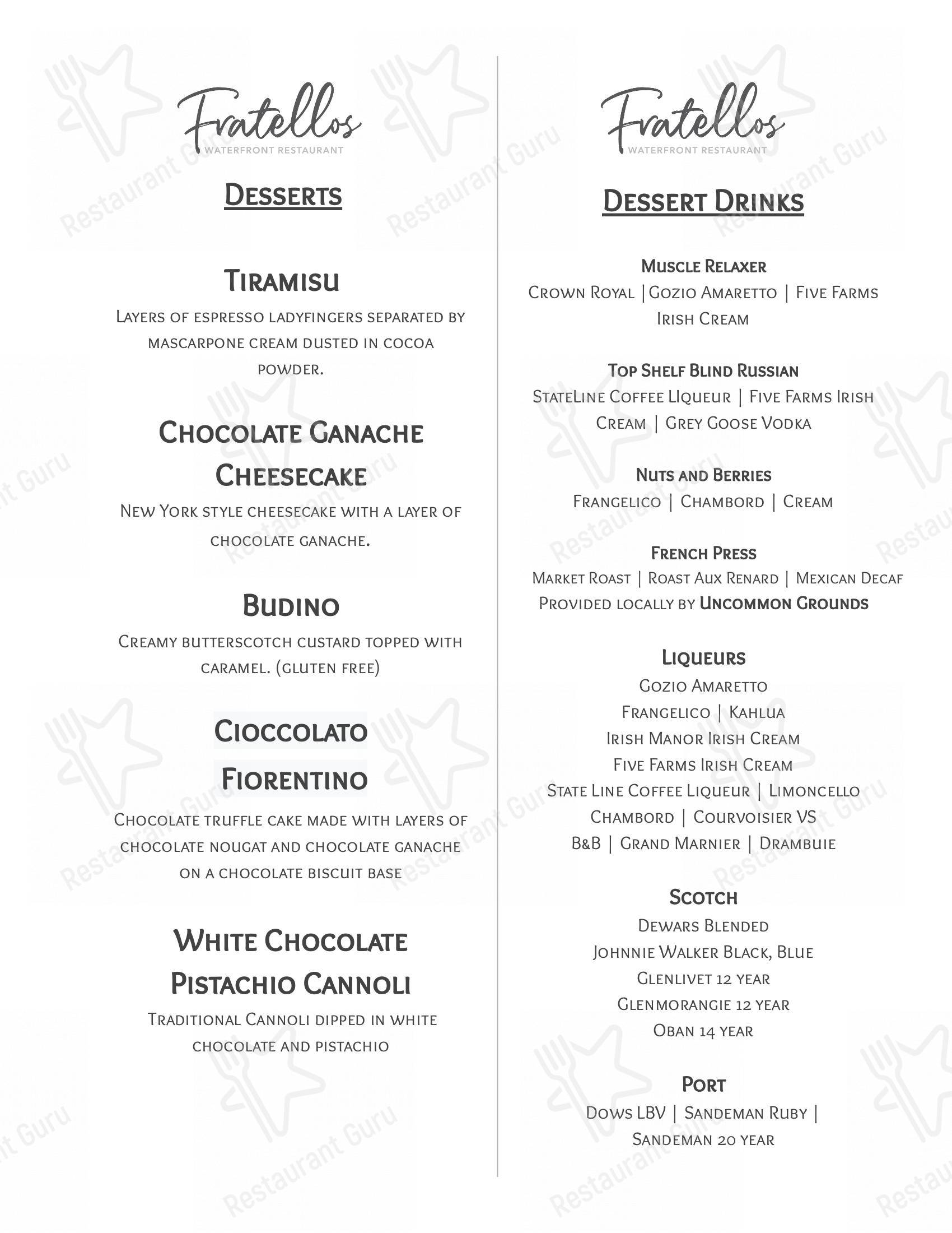 Menu at Fratellos Riverfront Restaurant, Appleton