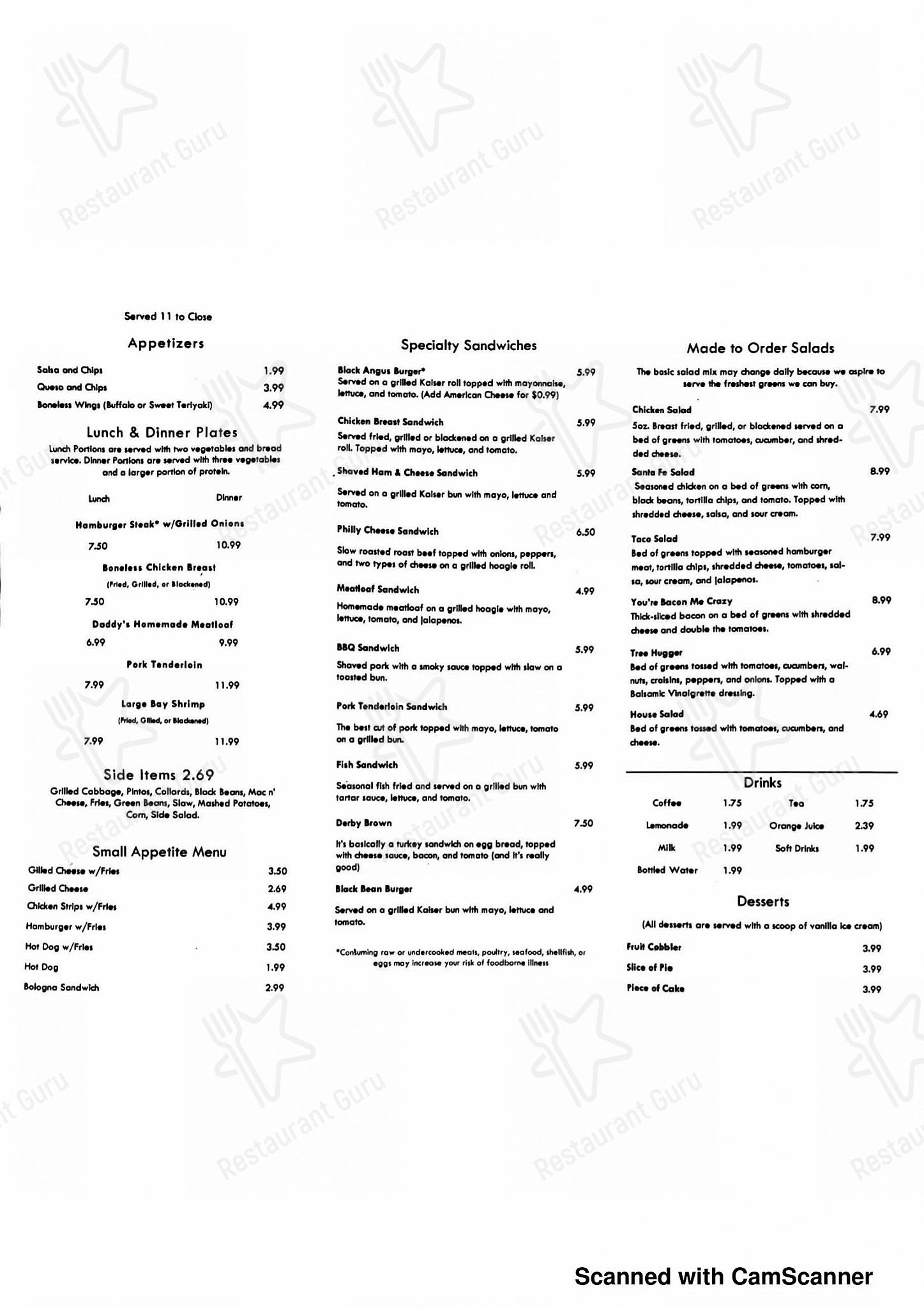 Menu at Damascus Diner restaurant, Damascus
