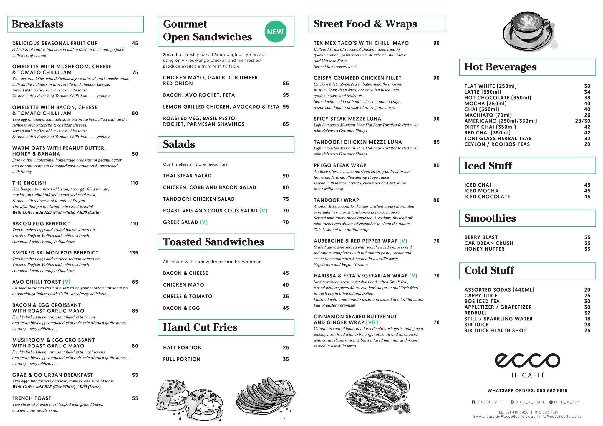 Menu at ecco il caffe cafe, Cape Town, Devils Peak Brewery