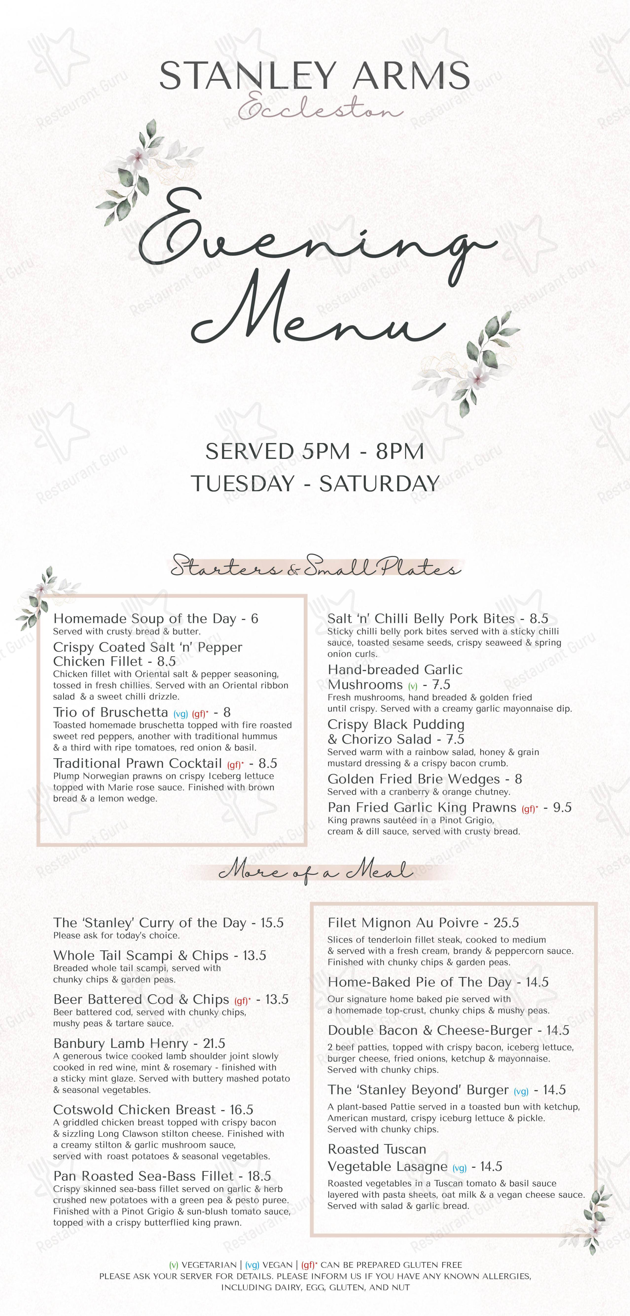 Menu at The Stanley Arms pub & bar, St Helens