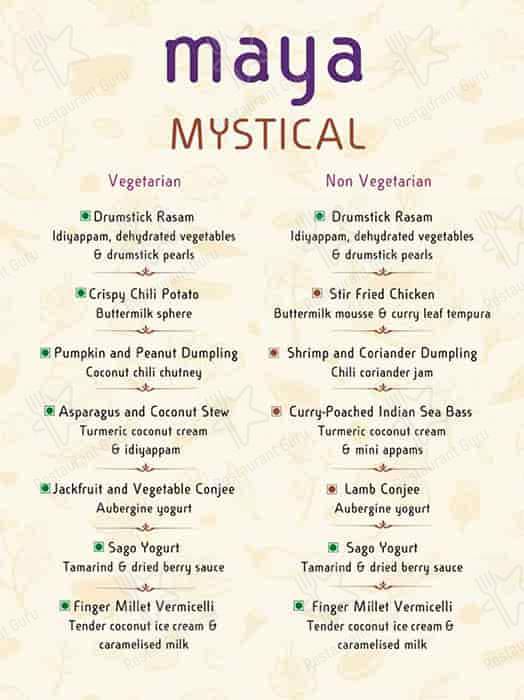 Menu at Avartana, Chennai