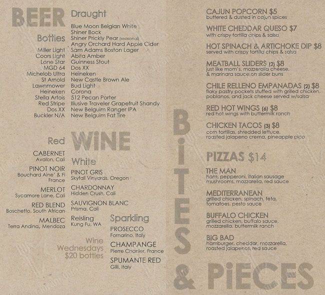 Menu at Bar 5015, Houston, Almeda Rd