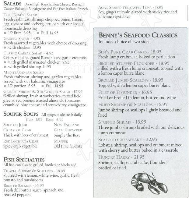 Menu at Benny The Bum's restaurant, Philadelphia, Bustleton Ave #3