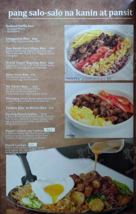 Menu at Bistro Pamana restaurant, Makati, Greenbelt Mansions