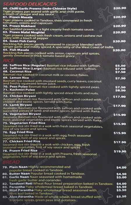 Menu at Chimes restaurant, Balwyn