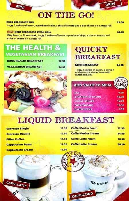 Menu at Dros Okavango restaurant, Cape Town, Okavango Crossing Shopping ...