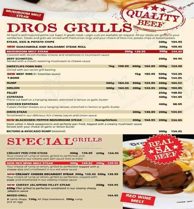 Menu at Dros Okavango restaurant, Cape Town, Okavango Crossing Shopping ...