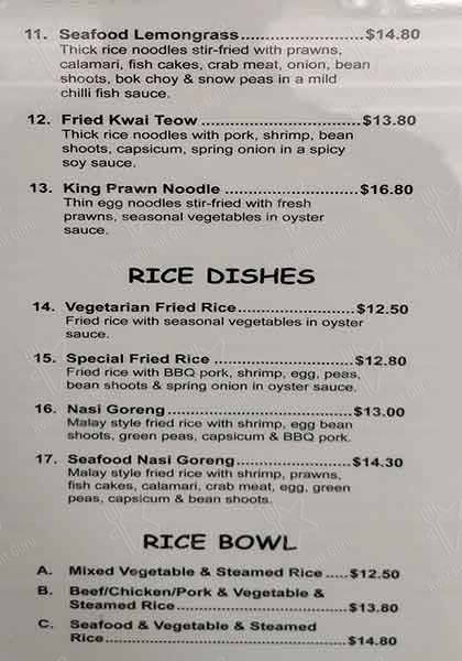 Menu at Express Noodles restaurant, Healesville