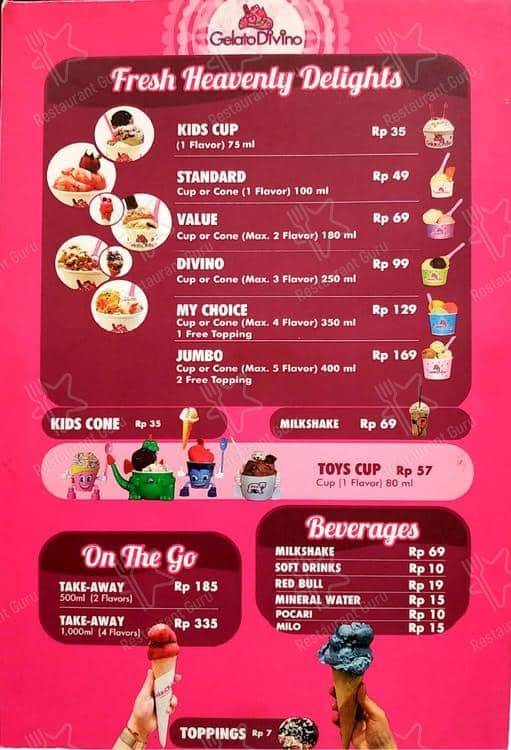 Menu at Gelato Divino Ice Cream desserts, North Jakarta, Mall Of Indonesia