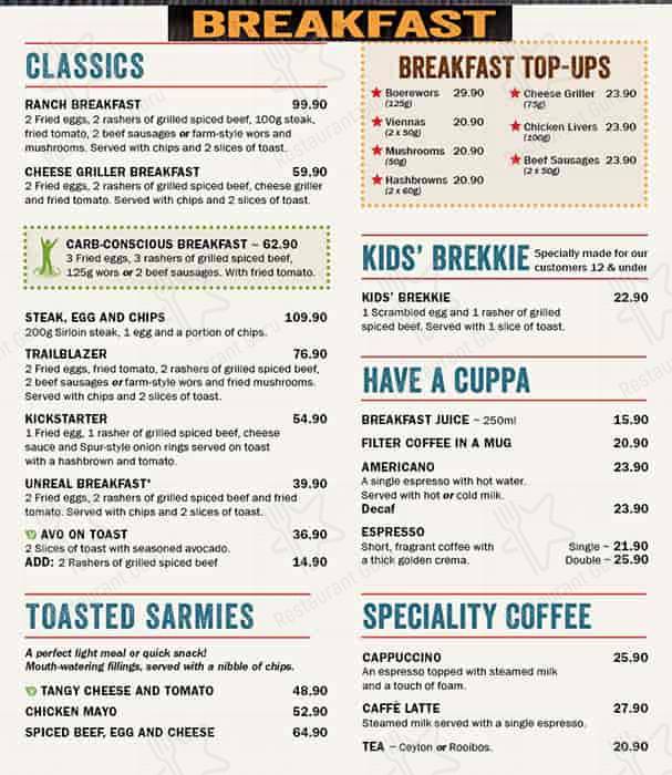 Menu at Golden Moon Spur Steak Ranch restaurant, Port Edward, Wild ...