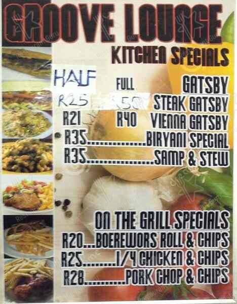 Menu at Groove Lounge pub & bar, Cape Town, 85 Lower Main Rd