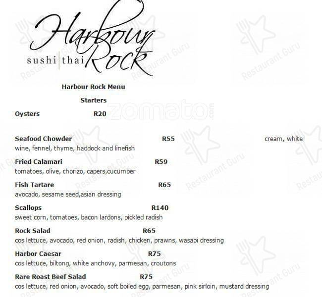 Menu at The Rock Restaurant, New Harbour Hermanus, Hermanus, New Harbour