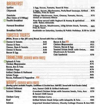 Menu at The Harvard Cafe Rand Airport, Germiston, Main Terminal Building