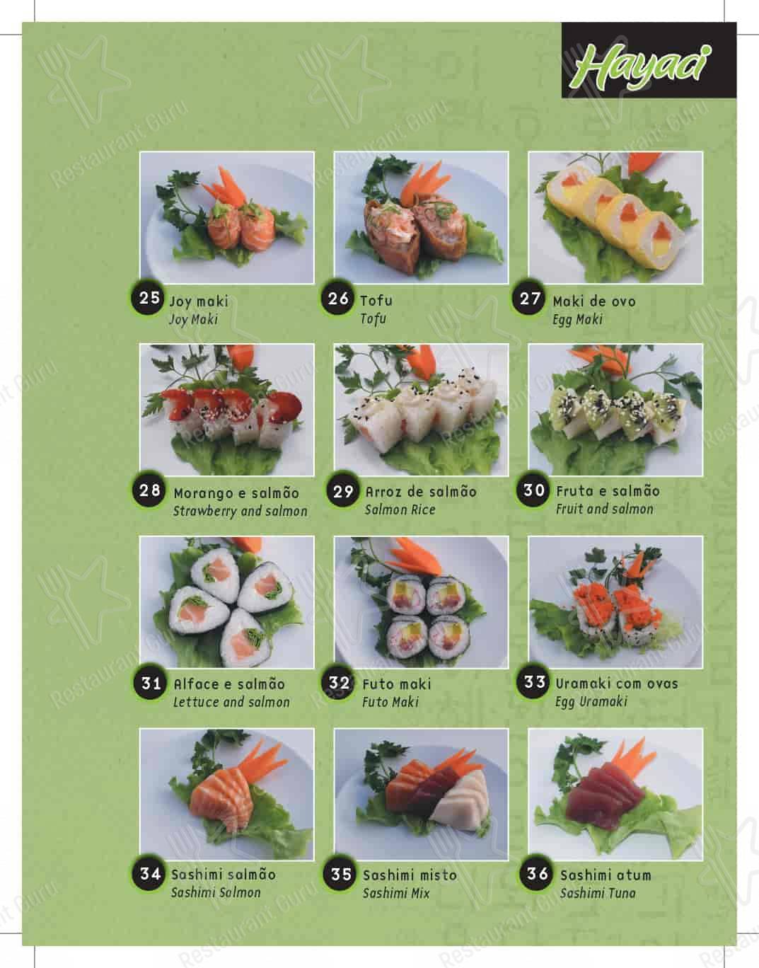 Menu em Hayaci restaurante, Ericeira