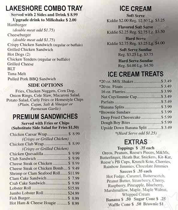 Menu at Lakeshore Restaurant, Dexter, 16 Crockett Rd