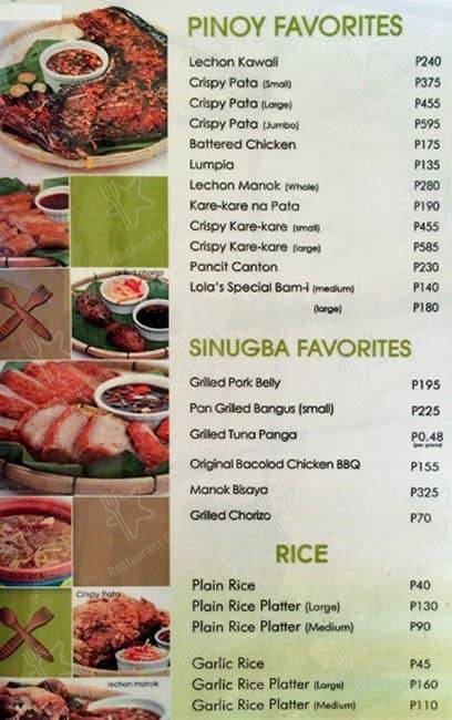 Menu at Lantaw Floating Native Restaurant - Cordova, Cebu City