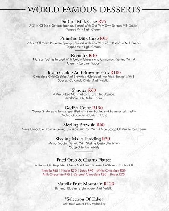 Menu at Le Kreamery restaurant, Benoni