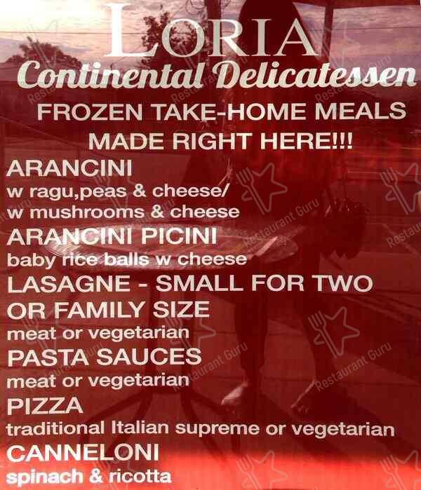 Menu at Loria Continental Deli cafe, Chermside West