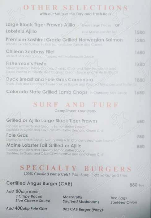 Menu at Melo's Steak House steakhouse, Taguig, H22V+VQW