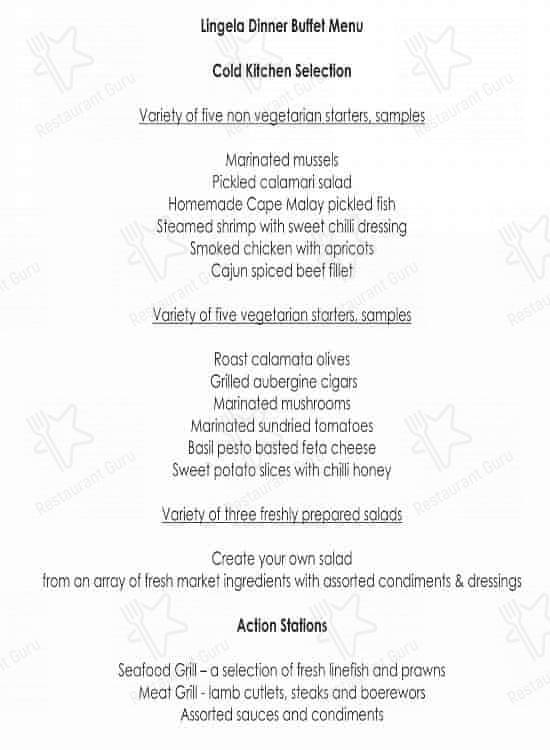 Menu at Ocean Breeze restaurant, Durban, 63 Snell Parade
