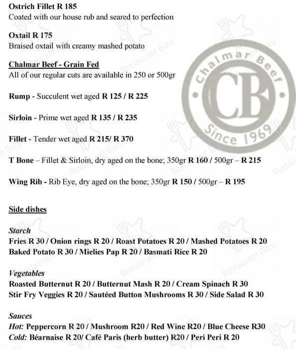 Menu at The Grill at One Twenty Restaurant, Boksburg