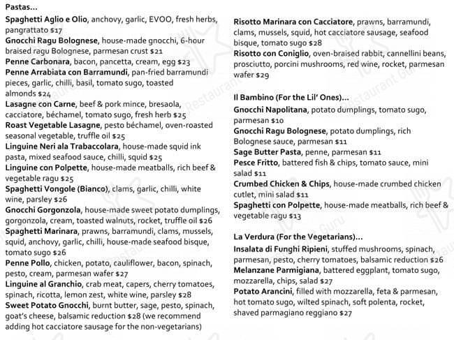 Menu at Ruocco's Pizzeria E Ristorante, South Fremantle