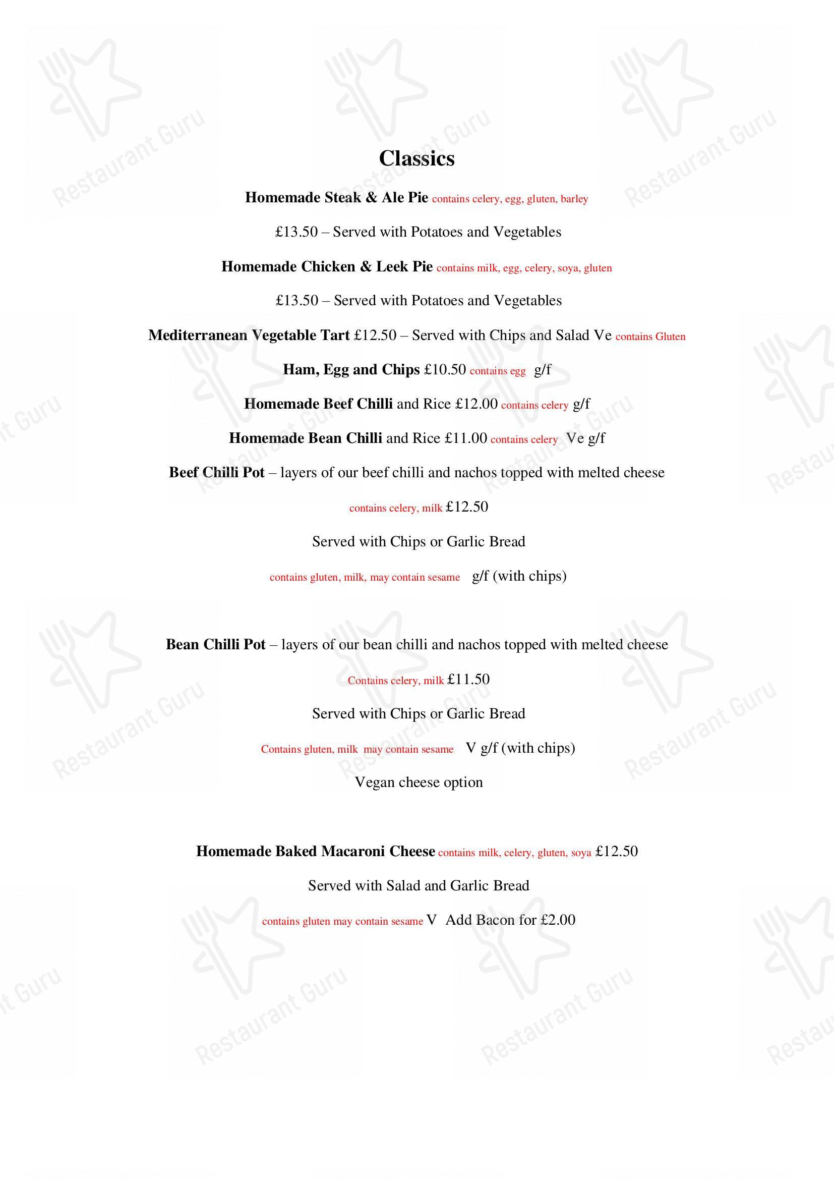 Menu at The Admiral Wells pub & bar, Peterborough