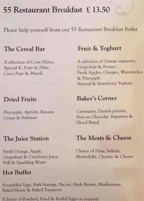 Menu at 55 Restaurant, London, Stamford Bridge