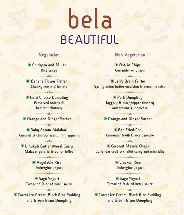 Menu at Avartana, Chennai