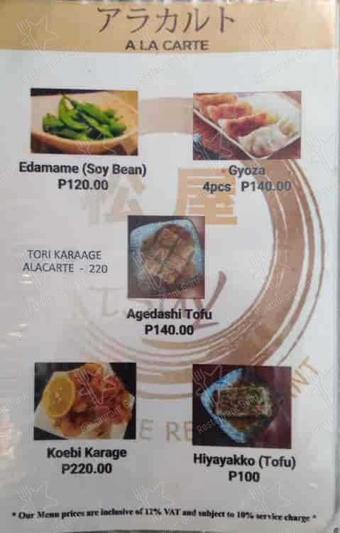 Menu at Matsuya restaurant, Taguig, The Fort Strip