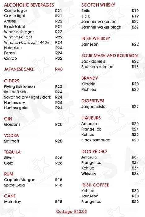 Menu at Sake Sushi restaurant, Cape Town, Sable Square