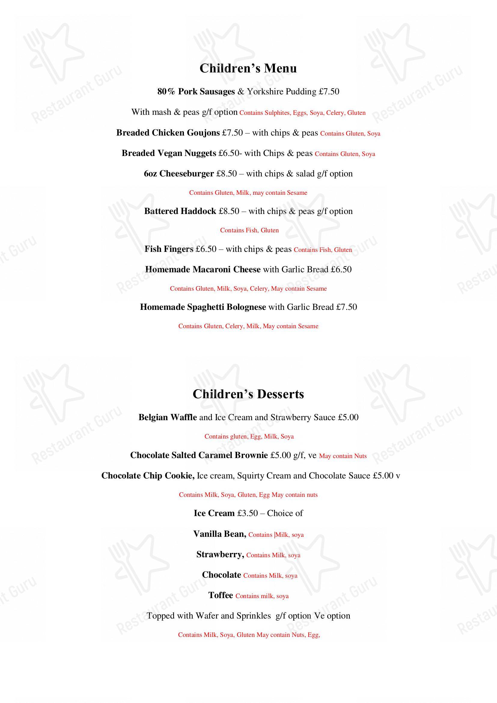 Menu at The Admiral Wells pub & bar, Peterborough