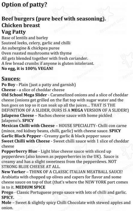 Menu at The Dog's Bollocks at YARD restaurant, Cape Town