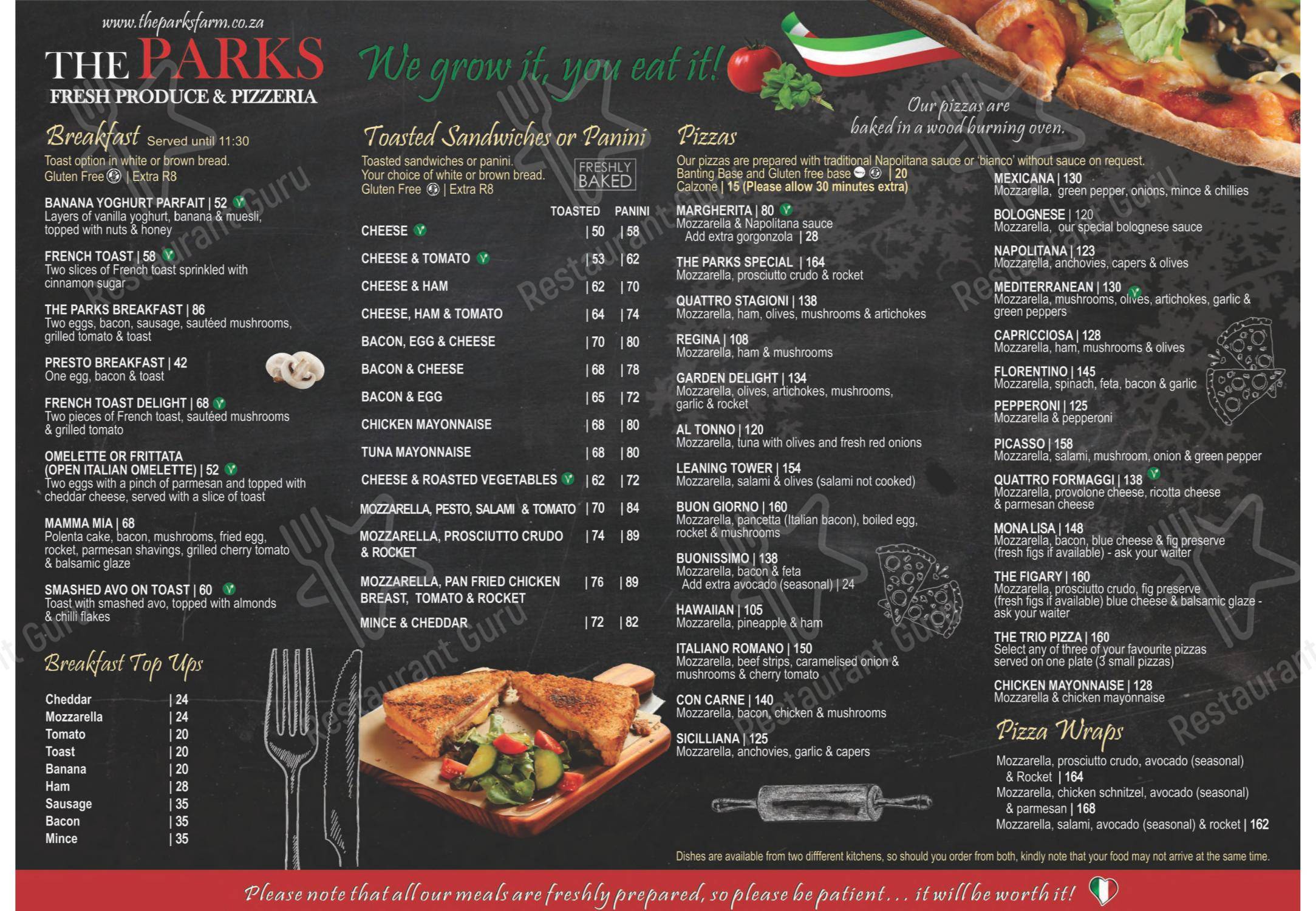 Menu at The Parks Fresh Produce & Pizzeria, Benoni