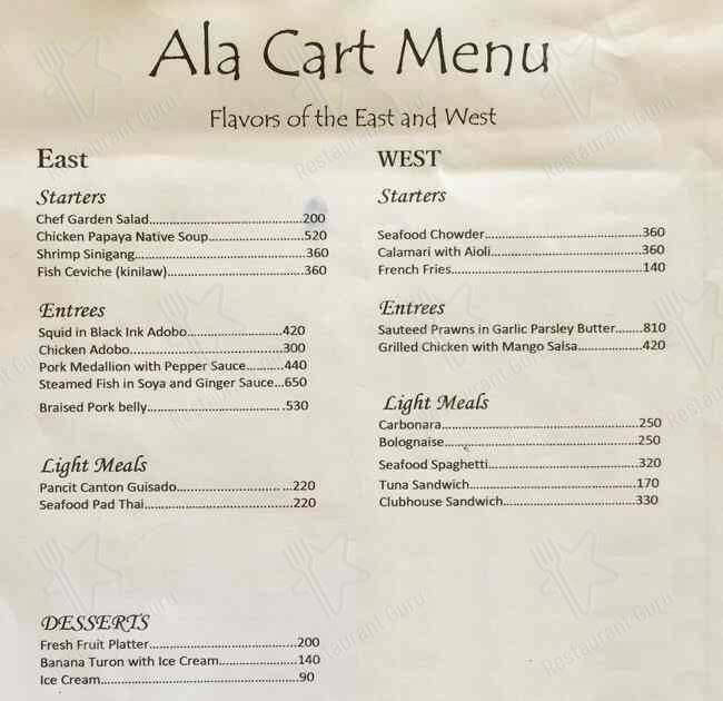 Menu at The Residence, Lapu-Lapu City