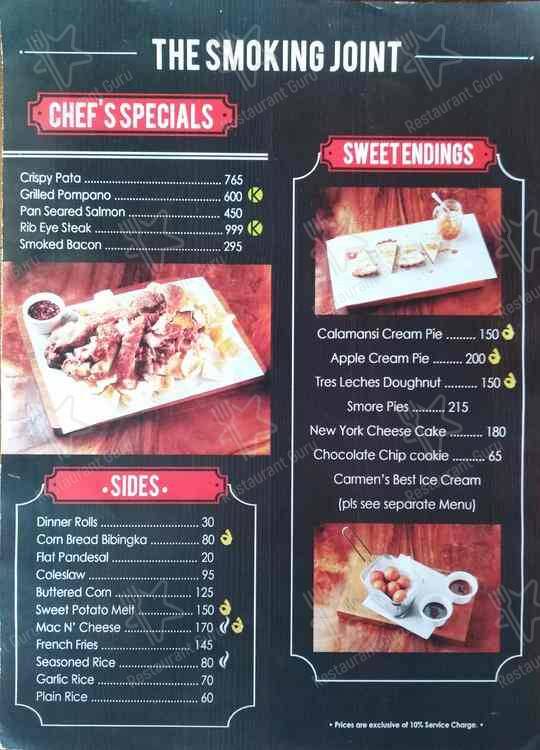 Menu at The Smoking Joint restaurant, Makati