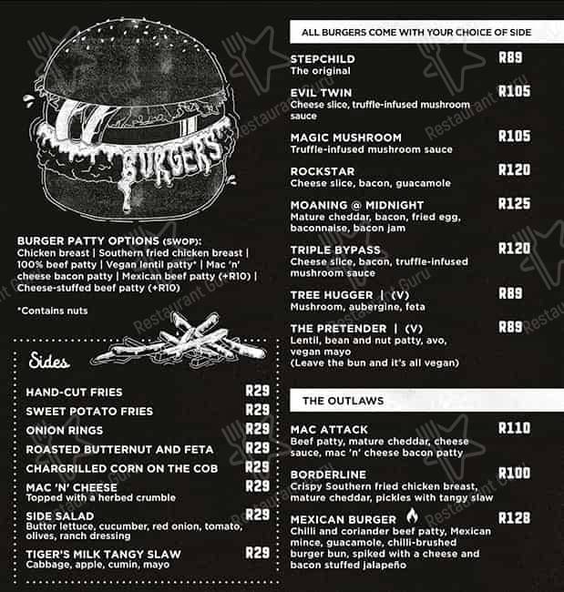 Menu at Tiger's Milk Claremont restaurant, Cape Town, 21 Dreyer St